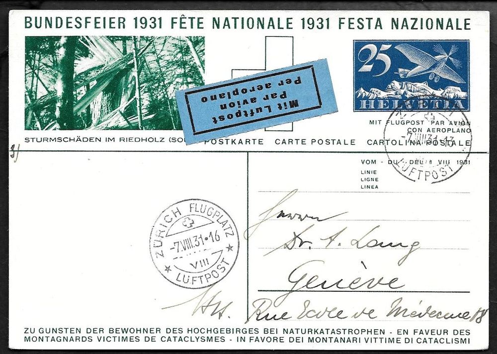 1930 BILD-BF Karte ZH-ZH spez. Flug am gleichen Tag ab 1.- (Gebraucht ...