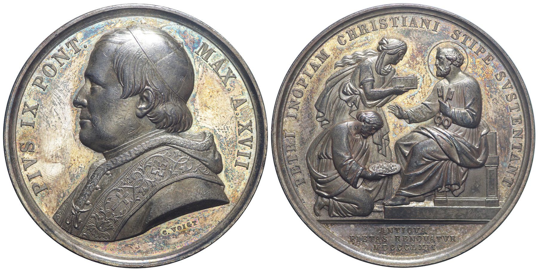 b- Rom, Pius IX., Silbermedaille A. XVII (1862) (Usato) a Chiasso per ...