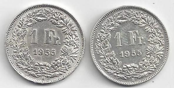 zwei 1 Franken-Silber-Münzen von 1955 | Kaufen auf Ricardo