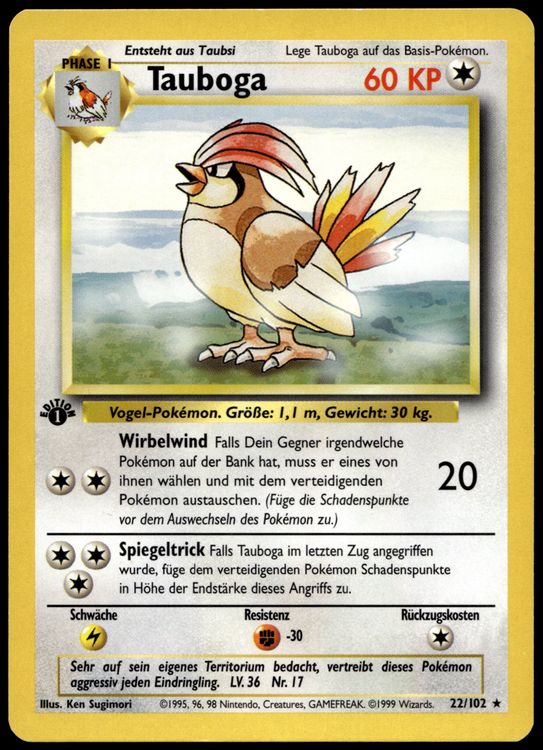 Tauboga 22/102 Rare Pokémon Base Set 1.Edition ab 1.- (Neu (gemäss ...