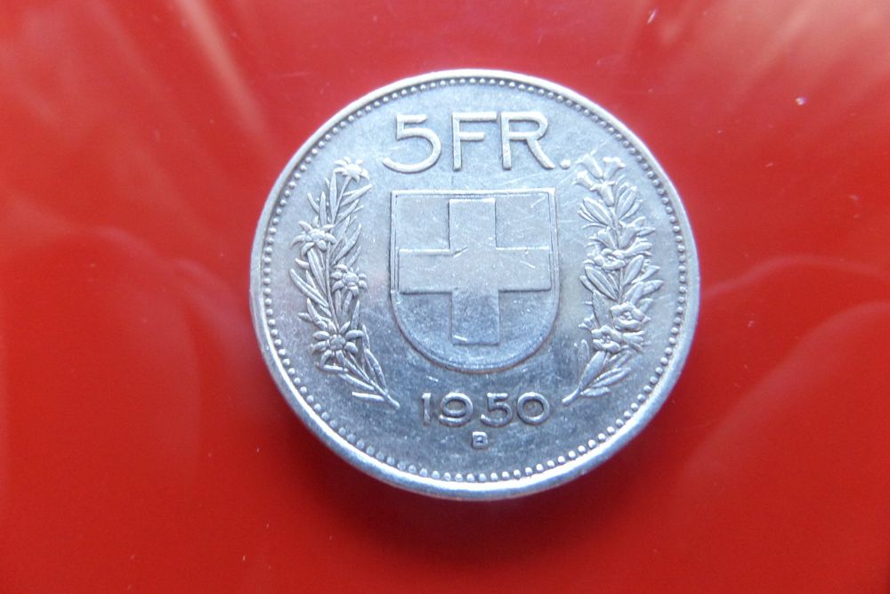Alter gesuchte SCHWEIZER 5 Fr / 1950 SILBER Münze -vorz. (Gebraucht) in Glis für CHF 10 – mit ...