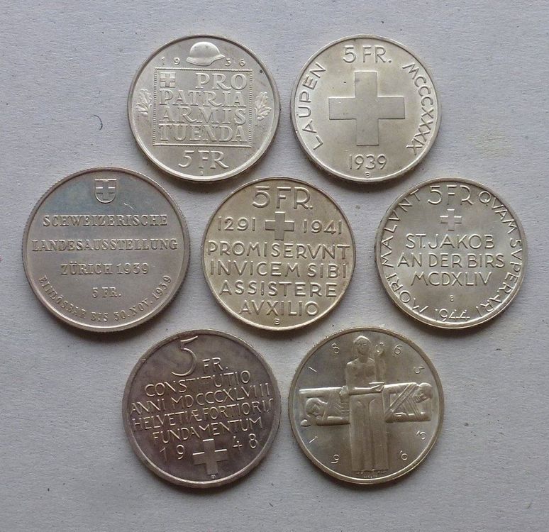 Lot ++ 7 Schweizer Gedenkmünzen aus Silber ab 1936 (Gebraucht) in Walkringen für CHF 280 – mit ...