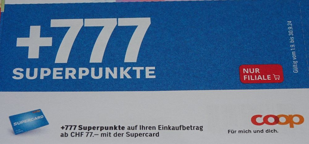 Coop Supercard +777 Superpunkte Gutschein bis 30.9.24. (Neu und originalverpackt) in Bassersdorf ...