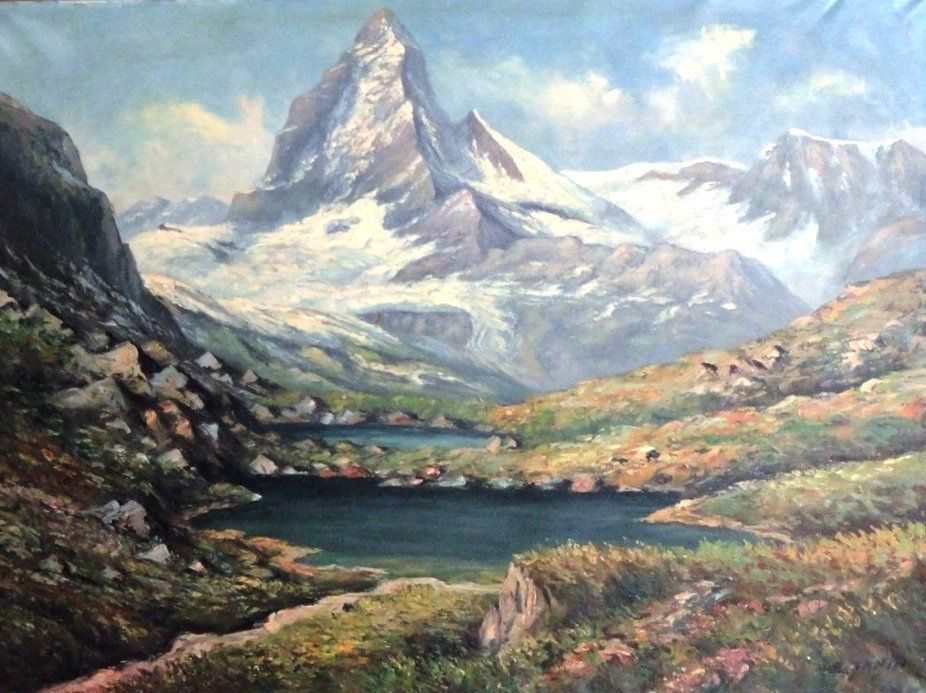 Matterhorn mit seen Öl Gemälde (Gebraucht) in zurich für CHF 1100 – nur Abholung auf Ricardo kaufen