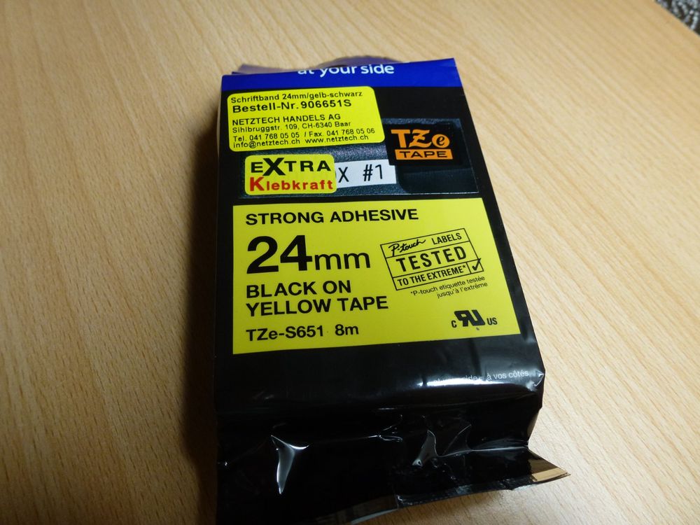 P-Touch Black On Yellow Tape 24mm TZe-S651 (Neu und originalverpackt ...