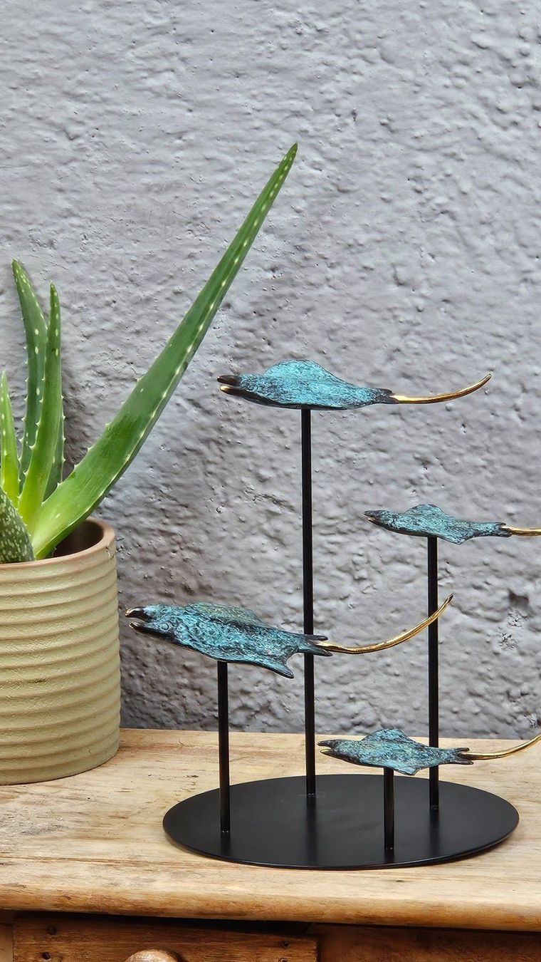 Sculpture 4 Raies Manta en Bronze sur un socle rond (Neu (gemäss ...