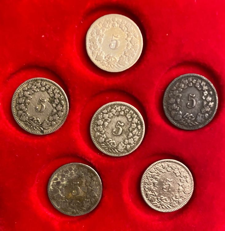 1 Lot 5 Rappen Schweiz 1879, 1882, 1884, 1885, 1890, 1892 (Gebraucht) in Schnottwil für CHF 12 ...