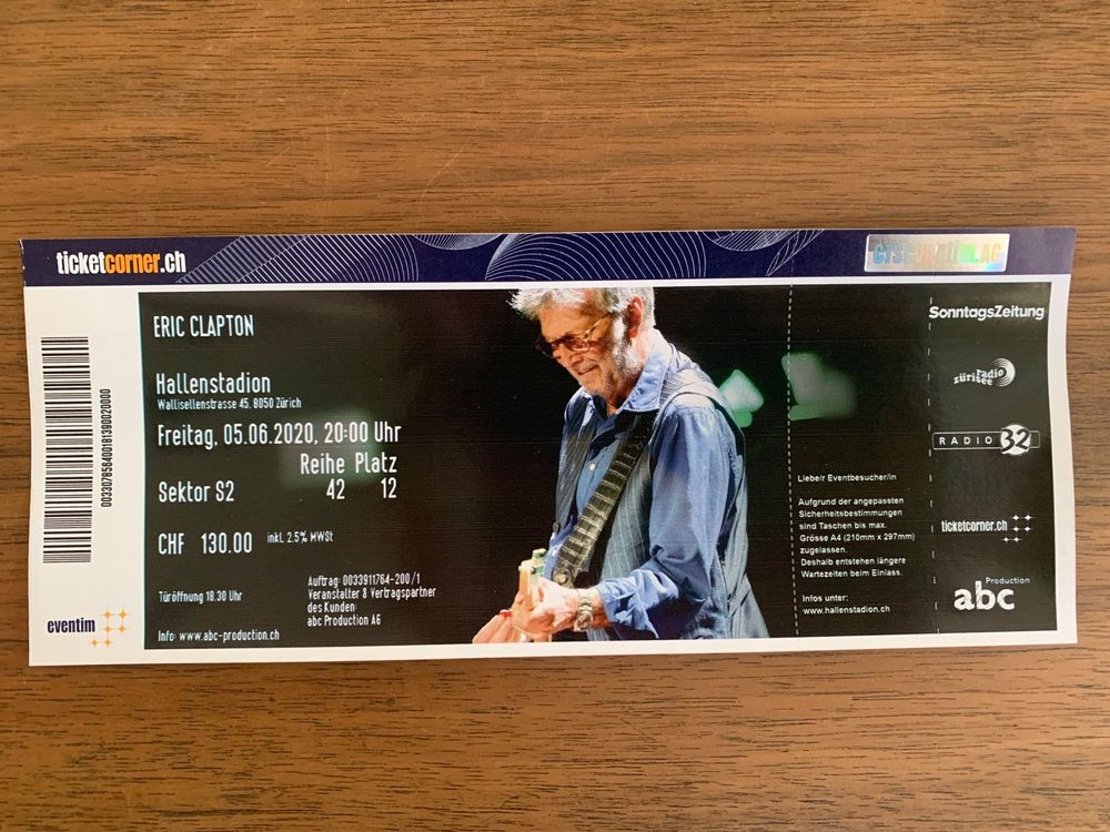 Single Ticket Eric Clapton Hallenstadion 14.10 | Kaufen auf Ricardo