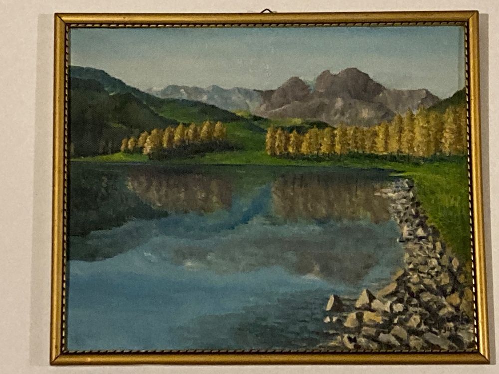 Landschaftsgemälde signiert, datiert mit See, Berg und Wald | Kaufen auf Ricardo