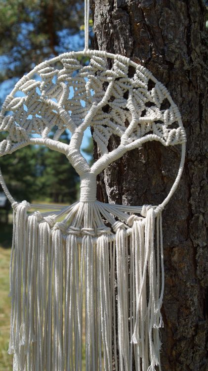 Handgefertigter Makramee-Lebensbaum, Boho-Dekoraration ø30cm (Neu und originalverpackt) in ...