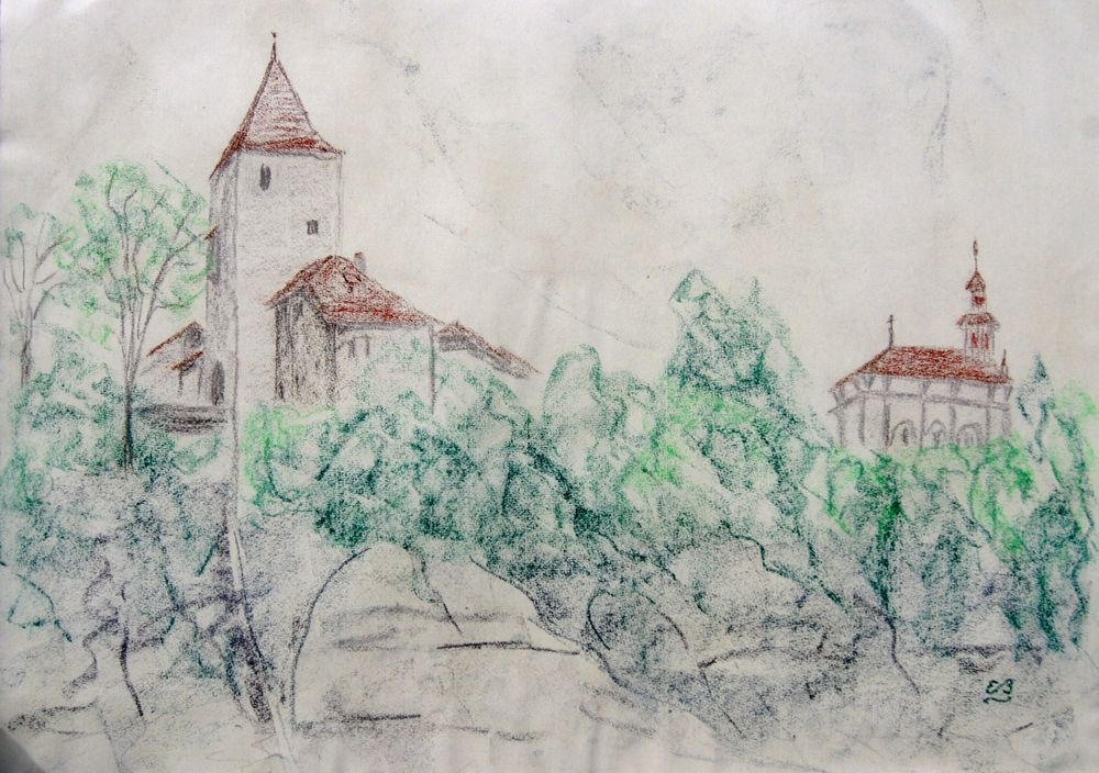 Grosse Pastell Zeichnung: Porte de Bourguillon (Neu (gemäss Beschreibung)) in Fribourg für CHF ...