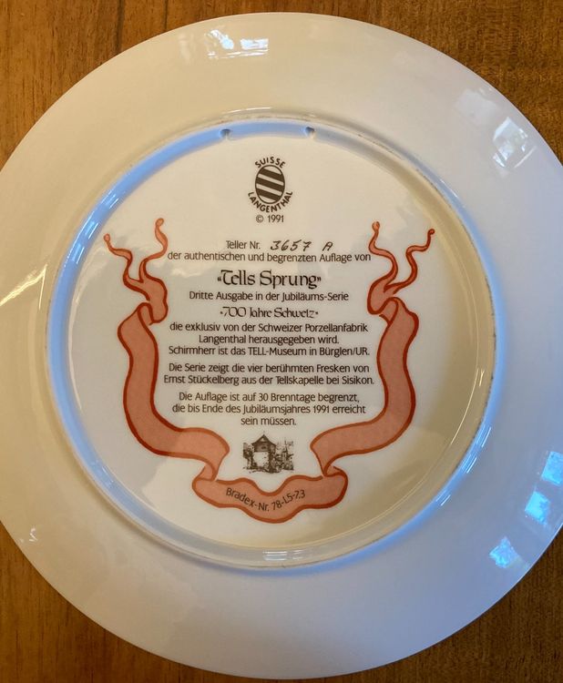 Wandteller Langenthal - 700 Jahre Schweiz - Tell (Gebraucht) in für CHF ...