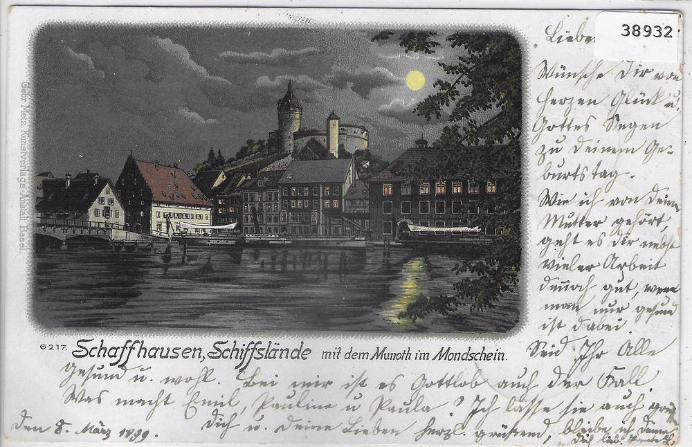 Schaffhausen, Schifflände mit dem Munoth im Mondschein Litho (Gebraucht ...