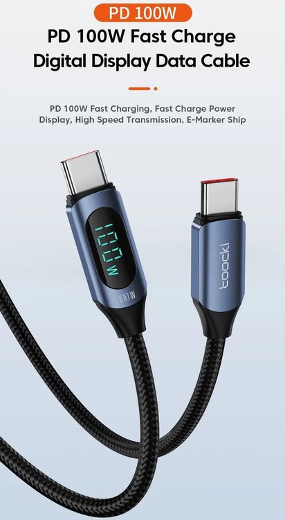 Toocki 100W 5A USB PD 3,0 USB-C Kabel Display Schnelle Lade (Neu (gemäss Beschreibung)) in ...