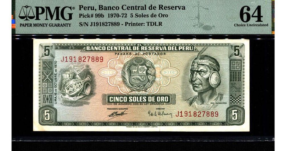 PERU (1970-72). 5 SOLES PMG 64 (Neu und originalverpackt) in Oberglatt ...
