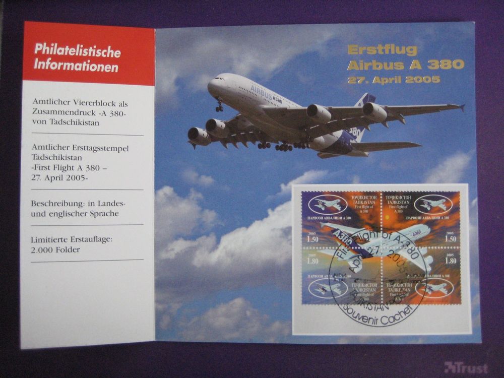 Erstflug AIRBUS A 380, Faltkarte (Neu (gemäss Beschreibung)) in Wangs für CHF 1.5 – mit ...