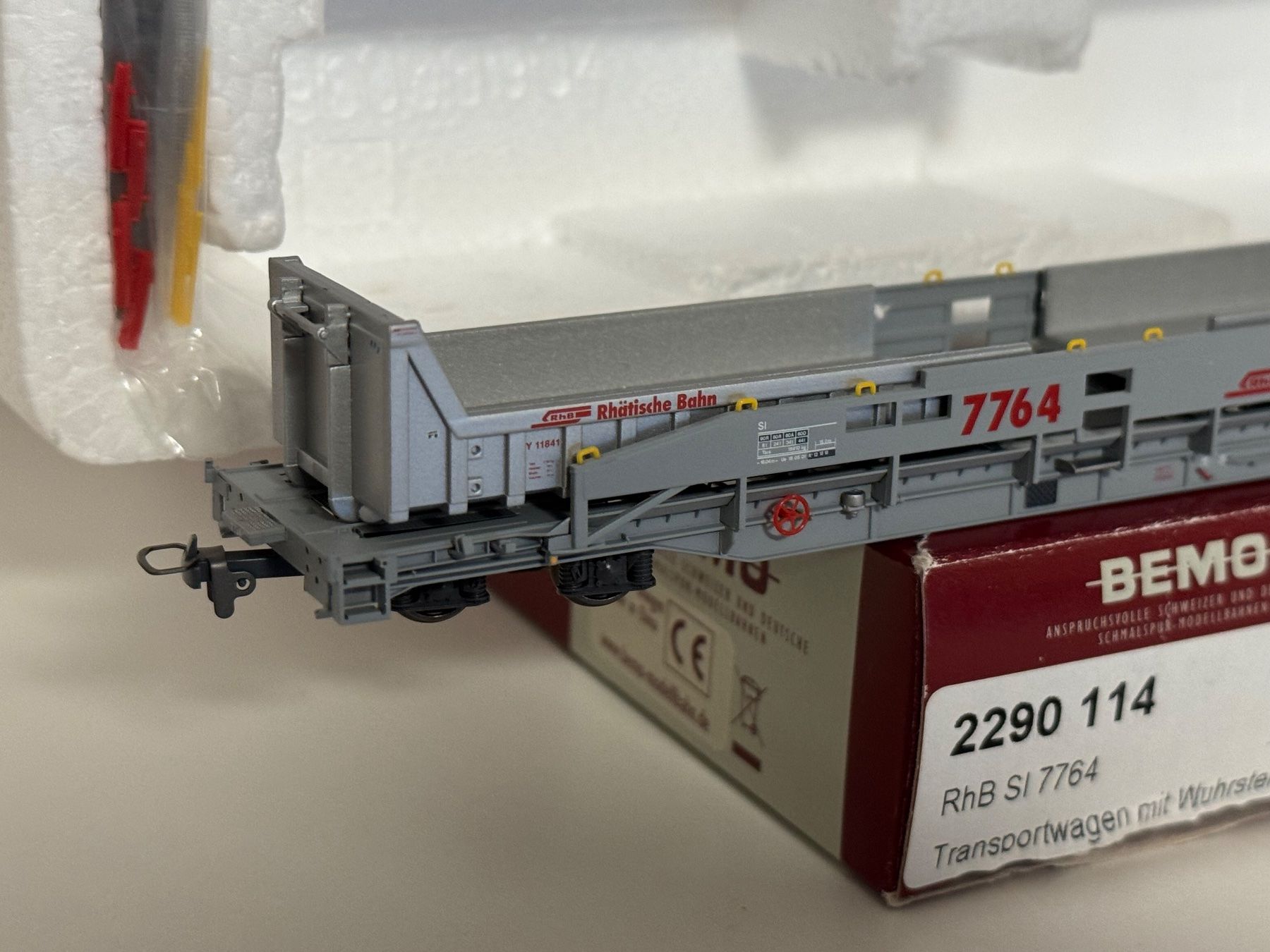 Bemo H0m RhB 2290 114 Sl 7764 Transportwagen Wuhrsteinmulden (Neu ...