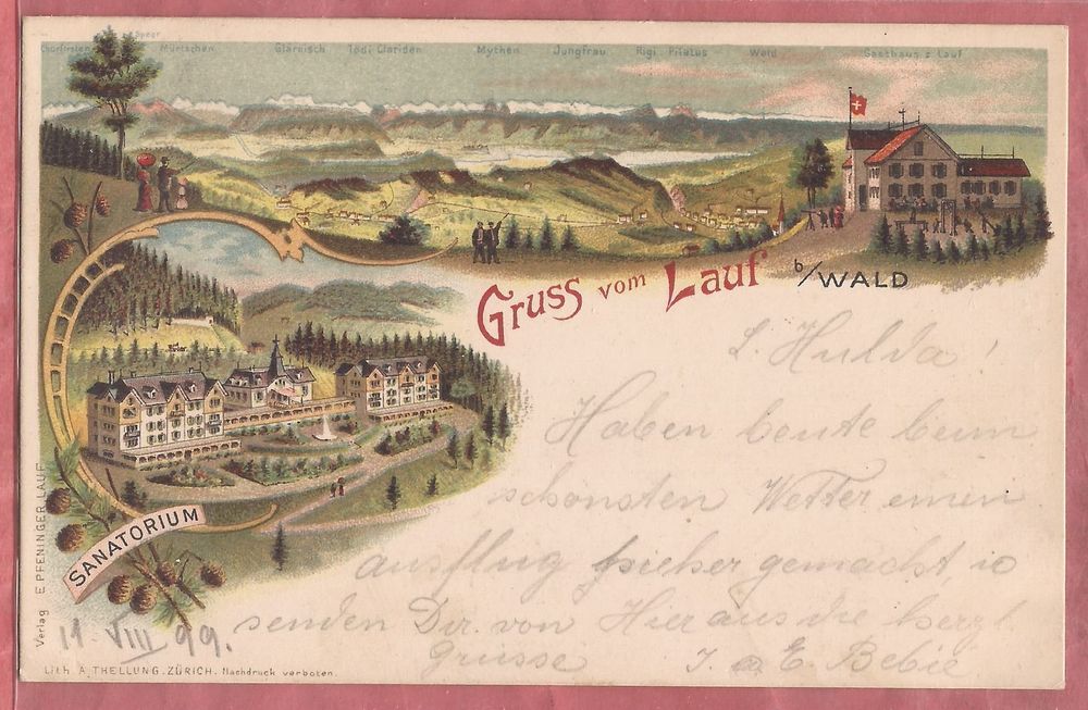 Wald ZH - Sanatorium - Gruss vom Lauf bei Wald - Litho 1899 | Kaufen auf Ricardo