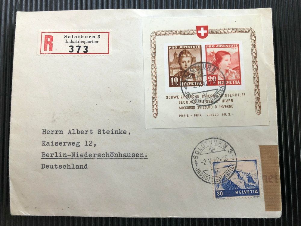 Sonderblock PJ 1941 nach Berlin als R - Beleg - Zensur ! (Gebraucht) in ...