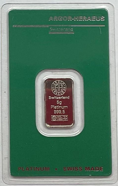 sehr schöner 5 Gramm Platin-Barren 999.5 Fein Firma ARGOR (Neu und ...