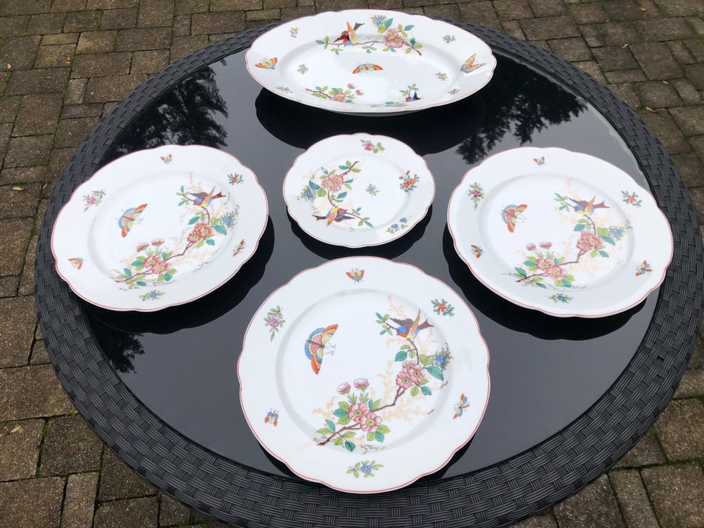 Porzellanschale, vier Teller, gemalt von Karl Anton, 19. Jh. (Gebraucht ...