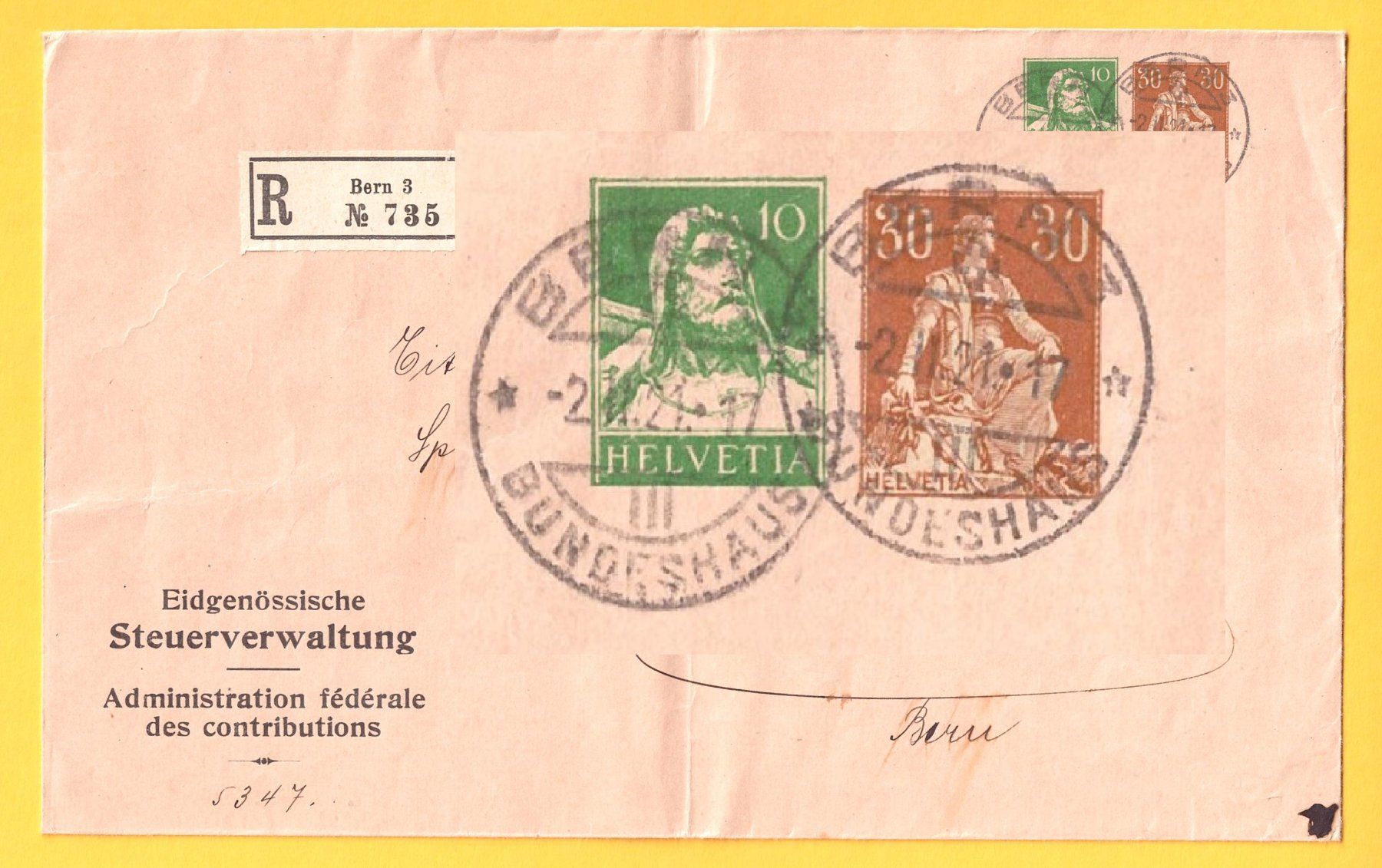 Privat Ganzsache Steuerverwaltung Bern n. Frutigen Ank. St. (Gebraucht ...