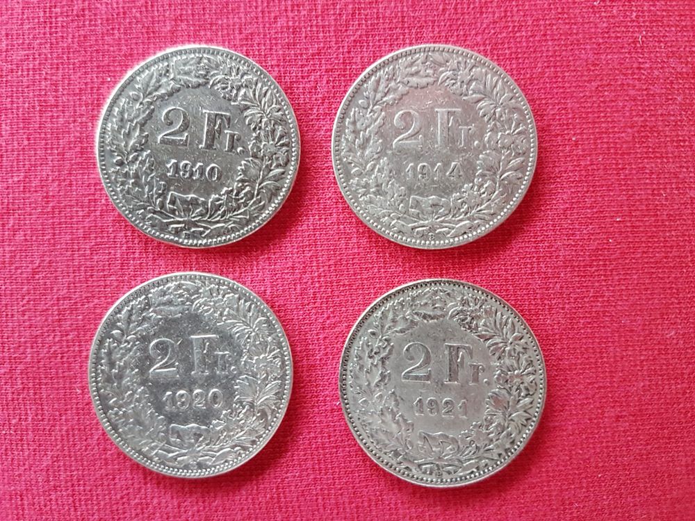 4 x 2 Fr Silbermünzen 1914-1920-1921-1922 ab nur 1.00 Fr !!! | Kaufen auf Ricardo