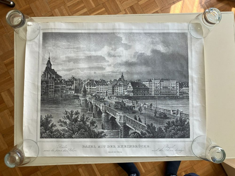 "Antiker Druck: Basel mit der Rheinbrücke" ungerahmt (Gebraucht) in Basel für CHF 7.5 – mit ...
