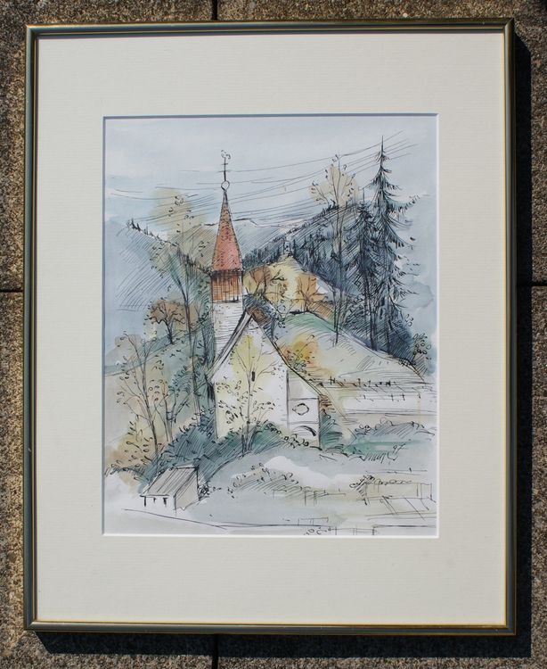 Metzler Kurt?, Aquarell, Kapelle, Bäume, Rheintal? (Gebraucht) in Herisau für CHF 50 – mit ...
