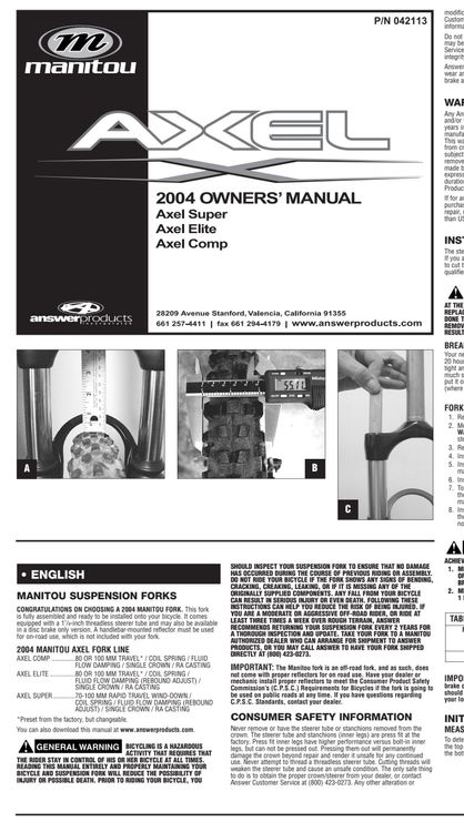 26" Manitou Axel Elite Oil-shock with lockout upgrade | Kaufen auf Ricardo