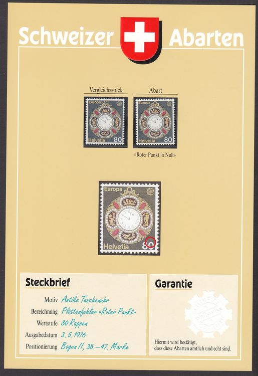 Schweizer Abarten: auf Steckbrief mit Garantie (Neu und originalverpackt) in Brienz BE für CHF 2 ...