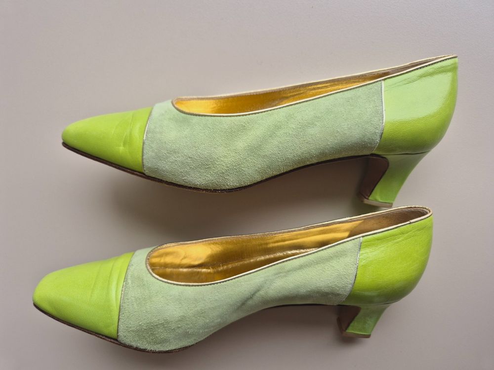 PUMPS MICHEL MADE ITALY NEON GRÜN 36 VELOUR LEATHER SCHUHE | Kaufen auf ...