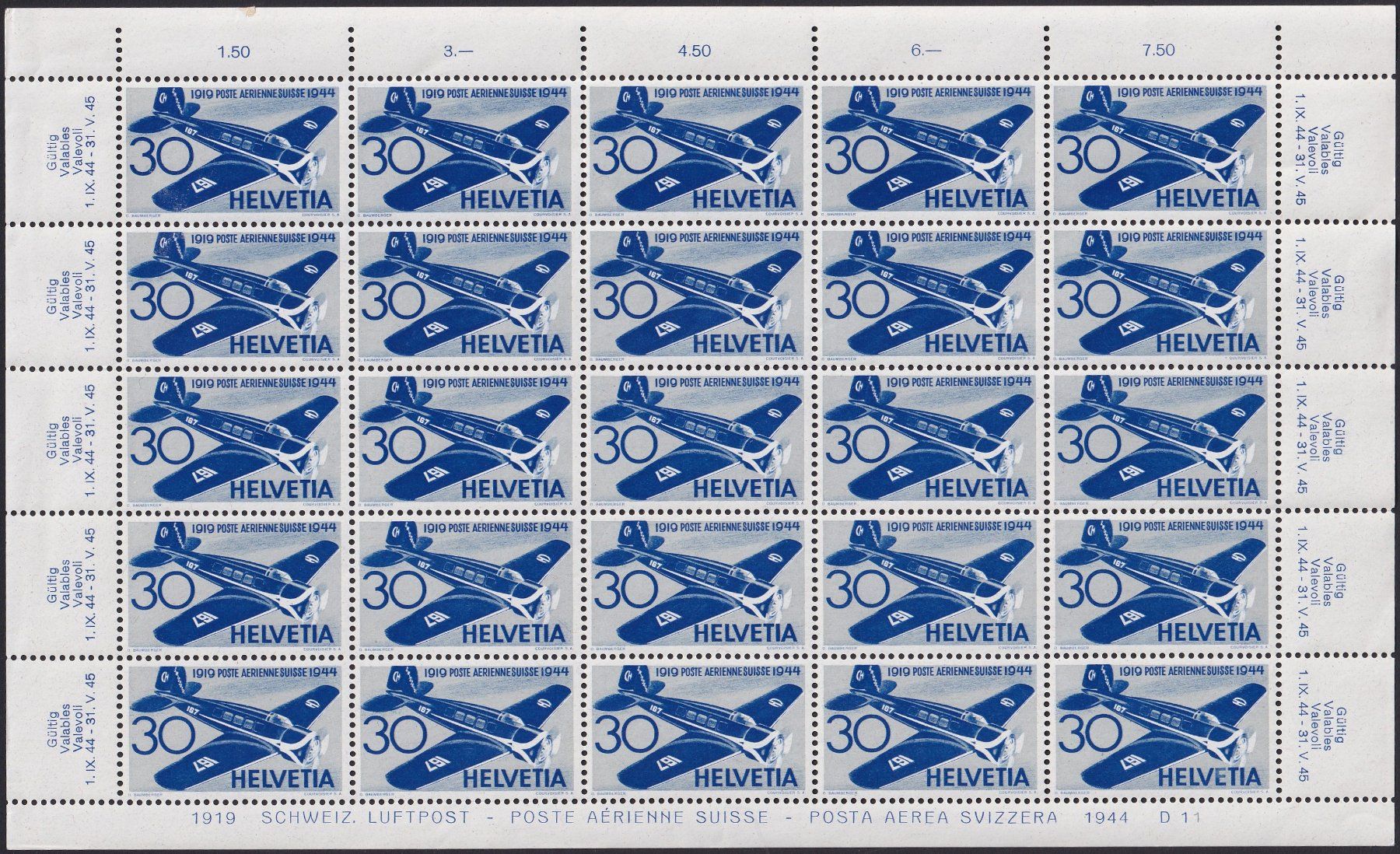 1944, F39 kompletter Bogen postfrisch **. Kat: 50.- (Gebraucht) in ...