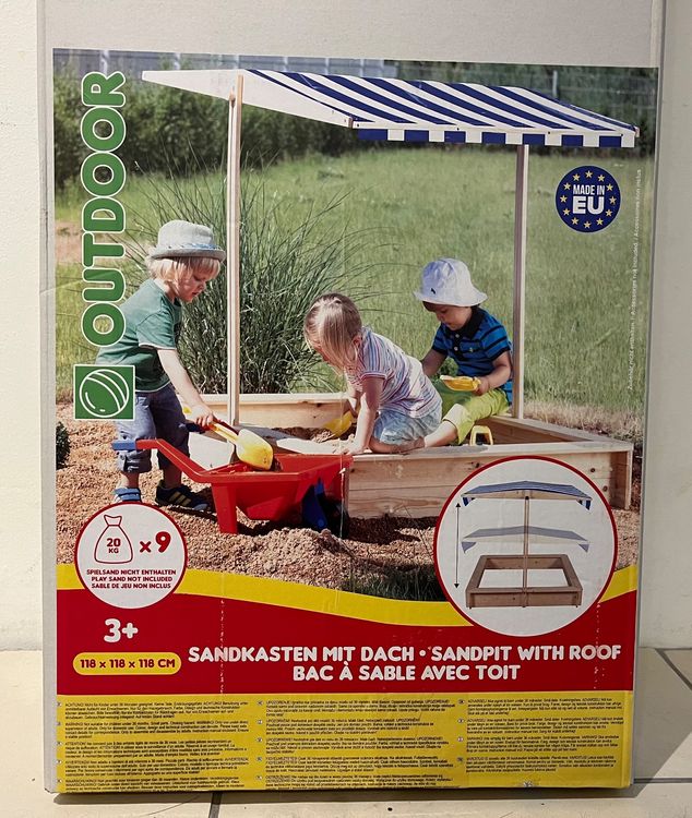 Sandkasten Natur mit verstellbarem Dach 118x118x118 cm (Neu und originalverpackt) in Oberegg für ...