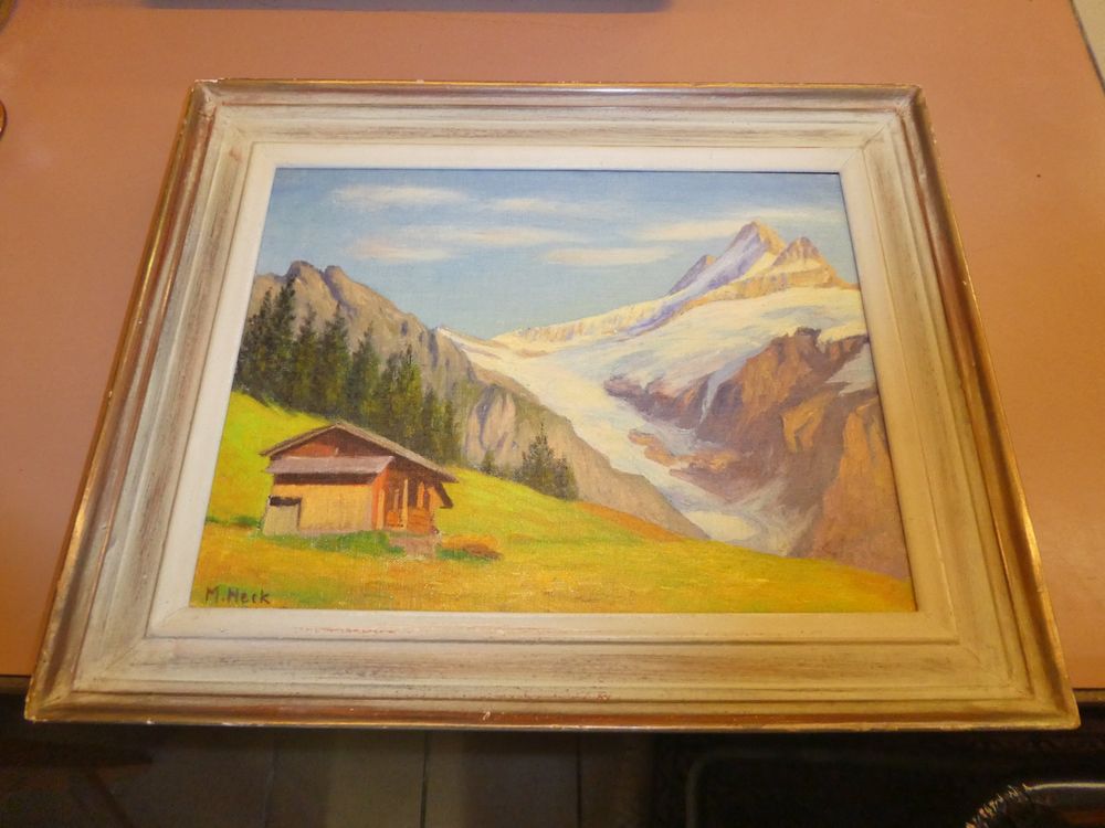 M.Heck Ölgemälde Berglandschaft Chalet signiert gerahmt (Gebraucht) in Chur für CHF 50 – mit ...