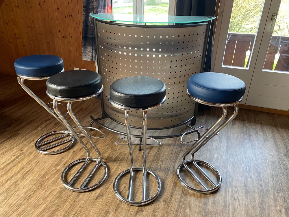Stehbar / Bartisch halbrund Glas/Metall inkl. 4 Barhocker | Kaufen auf ...
