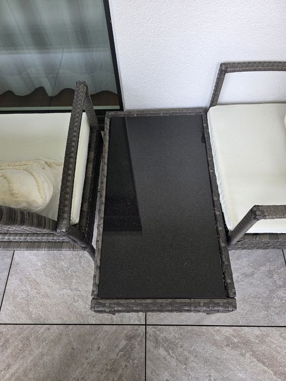 Balkon Lounge, Rattan Optik, Tisch mit Glasplatte,Top Zustan (Gebraucht ...