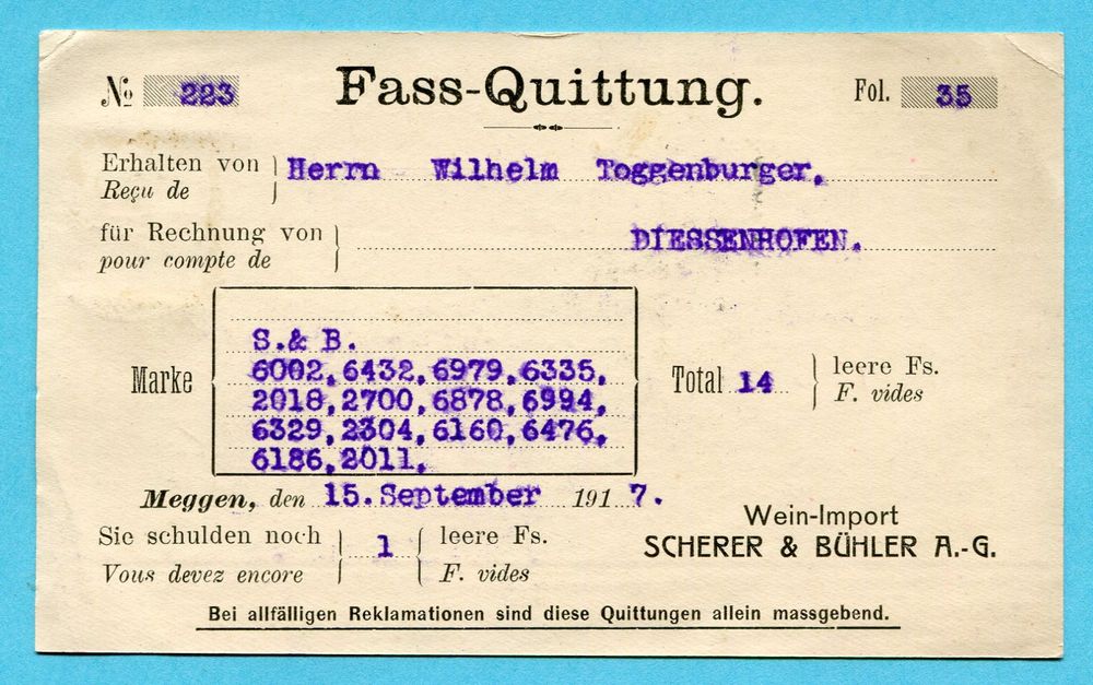 Postkarte Meggen 1917 - Abs: Wein-Import Scherrer&Bühler AG (Gebraucht ...