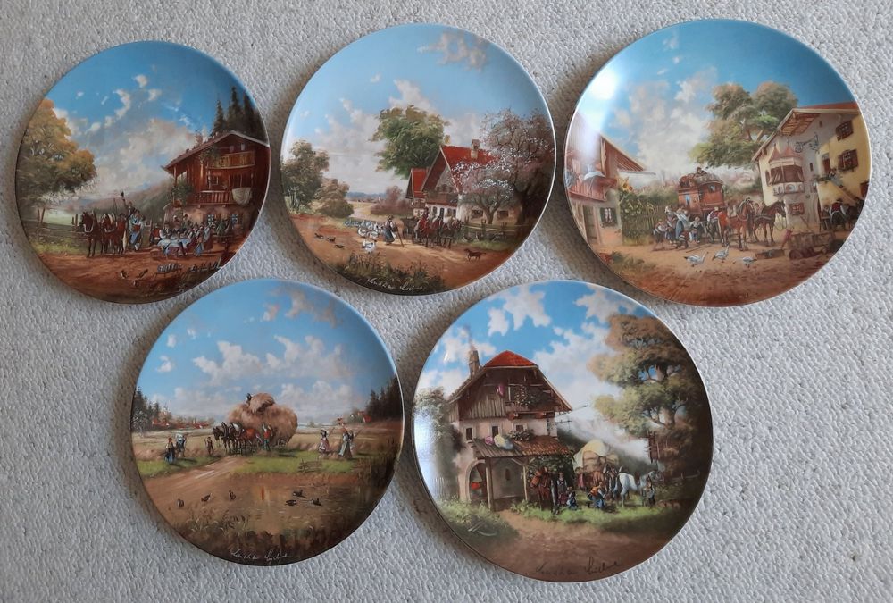 5 Bradex Porzellan Zierteller, Häuser, nummeriert, limitiert (Neu (gemäss Beschreibung)) in ...