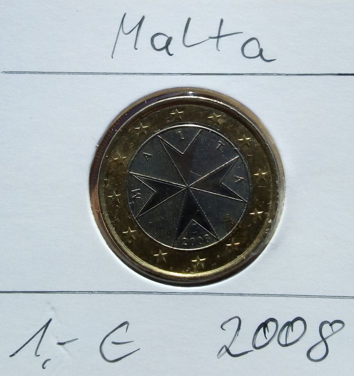 MALTA - 1,- EURO - 2008 - MALTESER KREUZ IN MUENZKARTON, USO | Kaufen ...