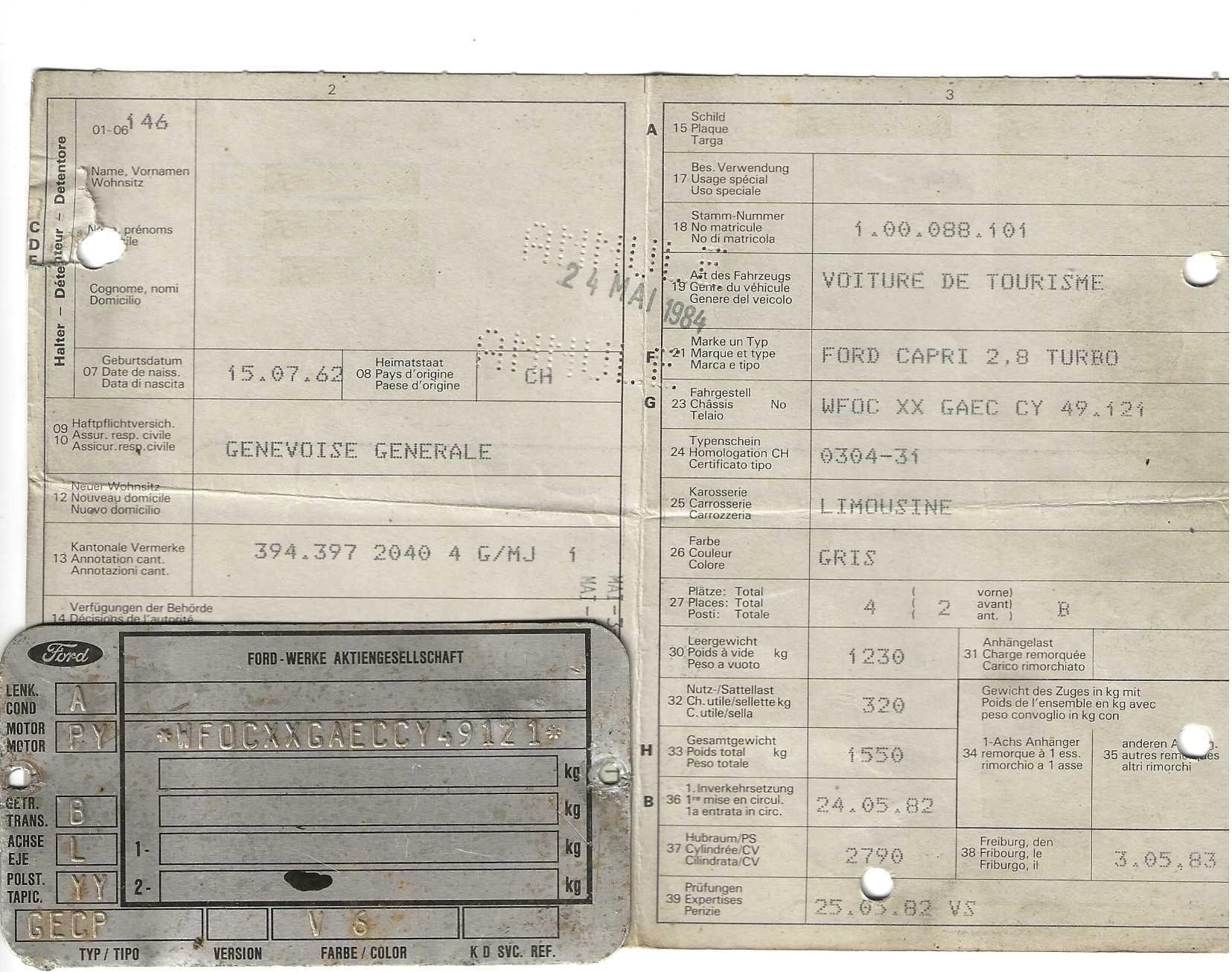 Pour Ford Capri 2,8 turbo (D'occasion) à Russy pour CHF 1000 – retrait ...