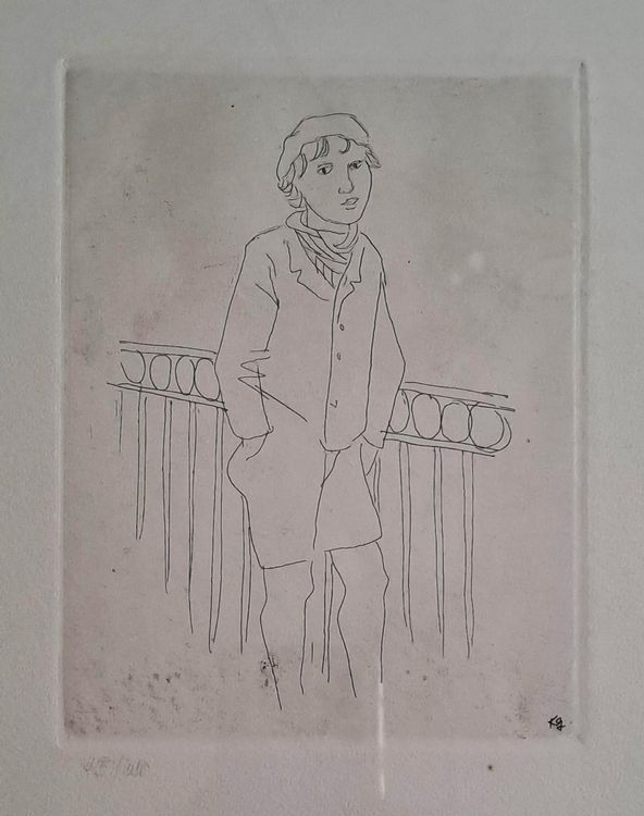 Karl Geiser: Original-Radierung "Knabe am Geländer" 45/60 (Gebraucht ...