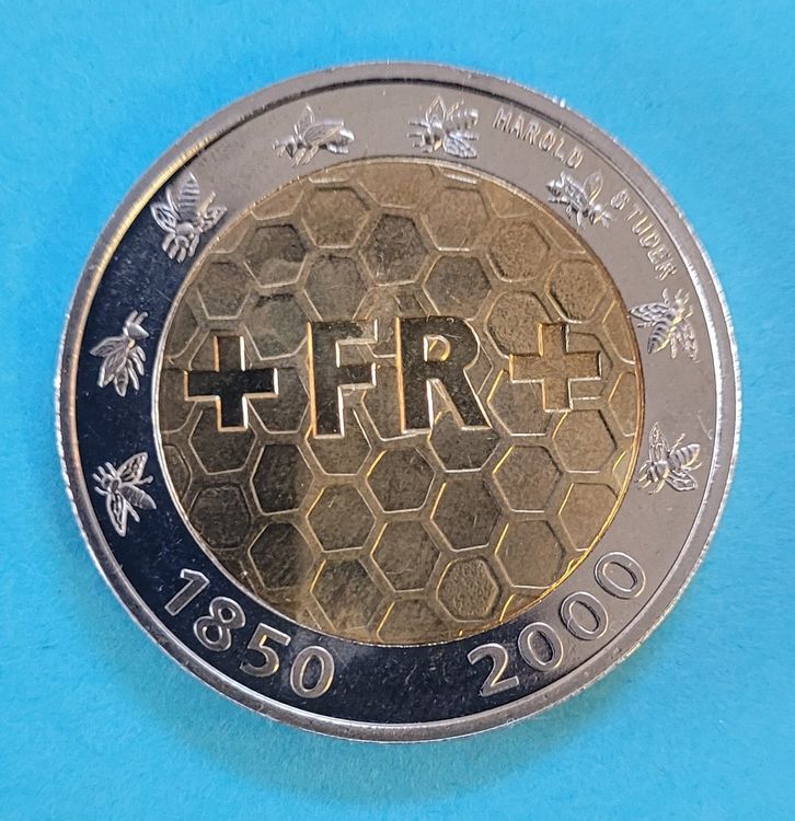 5 Fr. Gedenkmünze 2000 150 JAHRE SCHWEIZER FRANKEN (Gebraucht) in Oberriet SG für CHF 8 – mit ...
