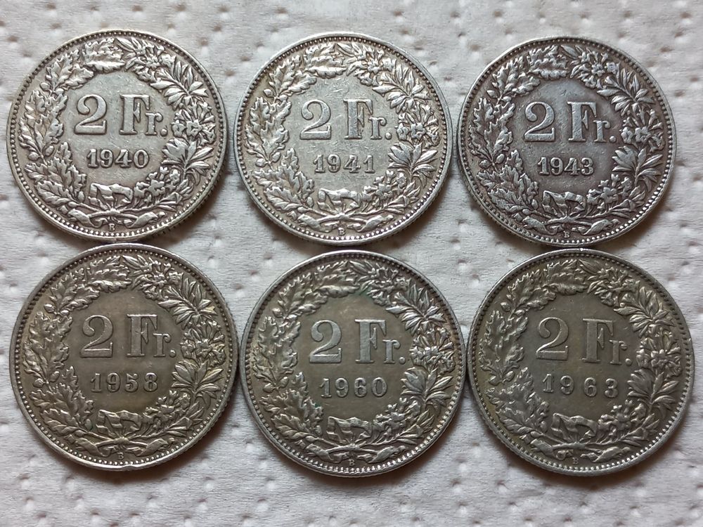 6 x 2 Fr 1940 - 1963 Silber Schweiz | Kaufen auf Ricardo