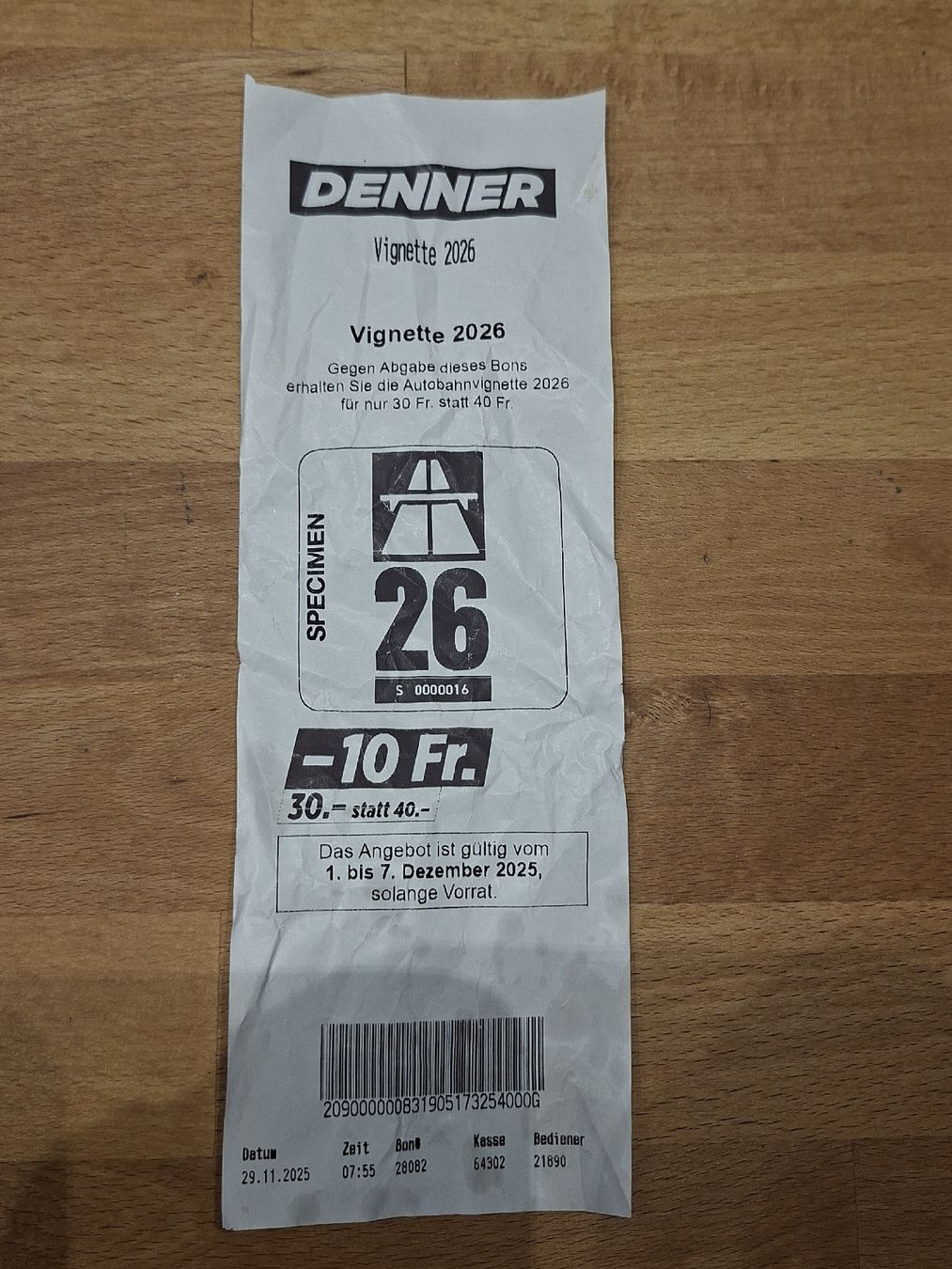 Denner Vignette 2026 Bon - 10 Fr. Rabatt bis 7. Dez. 2025 (Neu und ...