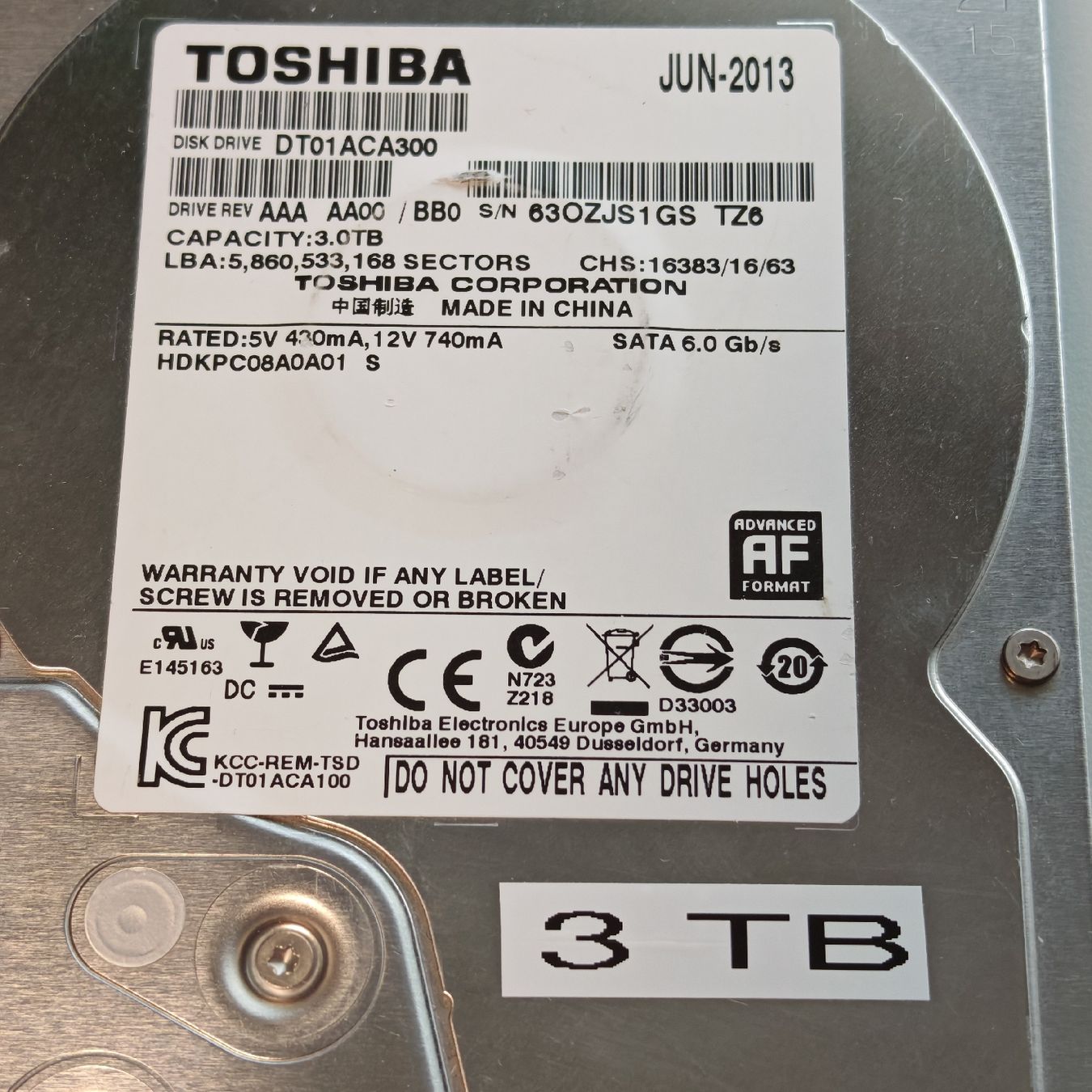 Toshiba DT01ACA300 3TB HDD – 100 % Zustand, zuverlässig (Gebraucht) in Ehrendingen für CHF 49 ...