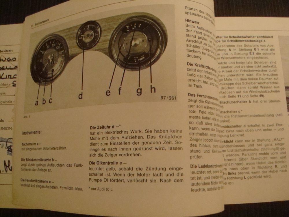 Betriebsanleitung - Audi 60 und 60 L Ausgabe September 1968 (Gebraucht ...