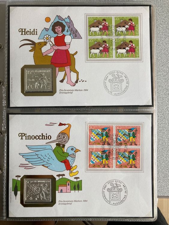 2 STÜCK Münzbriefe "HEIDI" U. PINOCCHI Silberbriefmarke 999 (Gebraucht) in schlieren für CHF 22 ...
