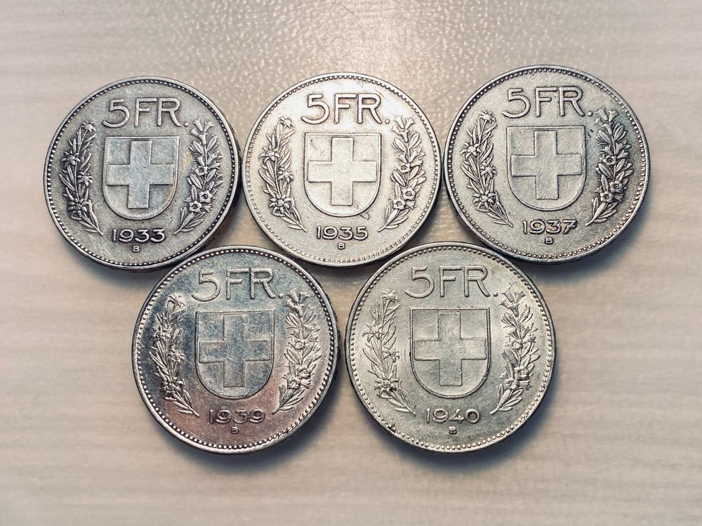 5 x 5 Franken ab 1933 (Gebraucht) in Mosnang für CHF 50 – mit Lieferung auf Ricardo kaufen