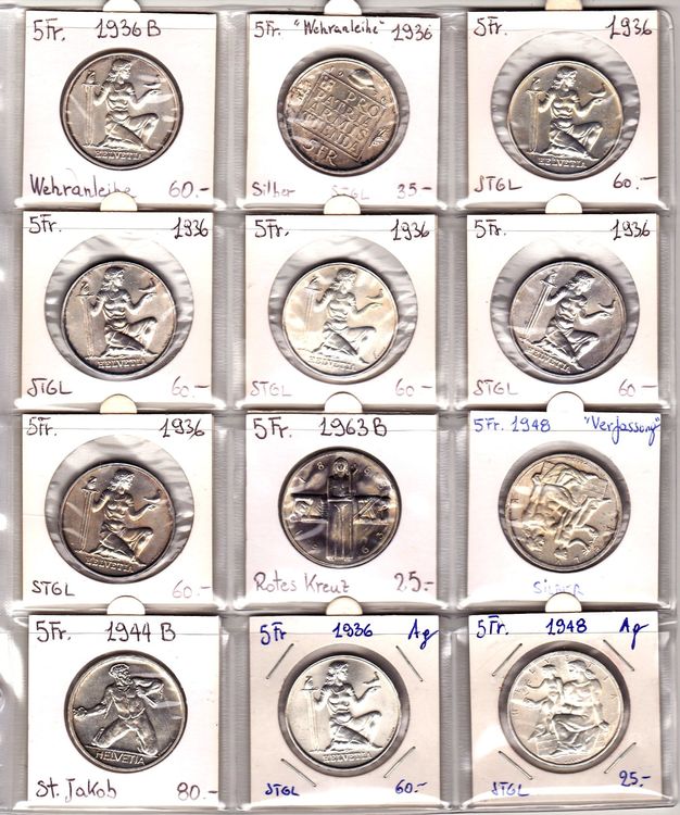 12 X 5 FRANKEN GEDENKMÜNZEN TOP SILBER MÜNZEN LOT !!!!!!!!!! (Neu (gemäss Beschreibung)) in ...